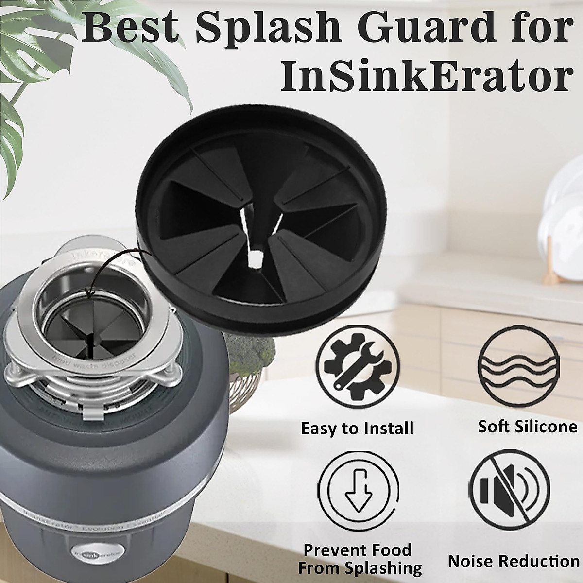 Garbage Disposal Splash Guards, 2-Pack Upgraded for InSinkErator Evolution Series QCB-AM Sink Baffle Drain Cover, Removable Quiet Collar Drain Plugs, Garbage Disposer Accessories 3 3/8" (Black 2 pcs)