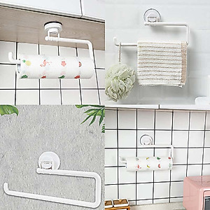 Generic Suction Cup Hook Kitchen Paper Holder Paper Towel Case White,Reusable Paper Towel Hanger, Wall Mount Paper Towel Holder White, No Drilling Plastic Paper Towel Rack for Kitchen