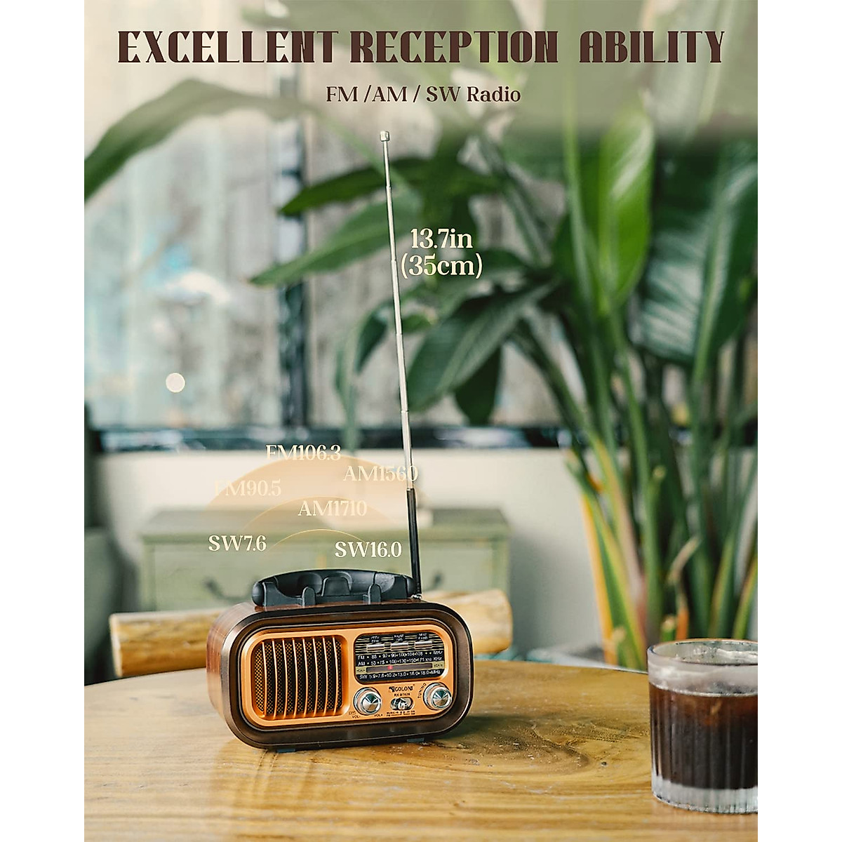 Retro Bluetooth Radio AM FM SW - Portable & Rechargeable