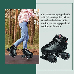 Sure-Grip Rebel Derby Roller Skates for Men & Women - 62mm Fugitive Polyurethane Wheels - Super X Plate Extended Support for Larger Sizes - Suitable for Indoor & Outdoor Skating - Beginner Friendly