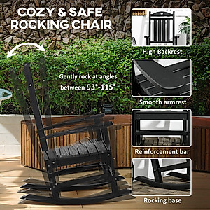 Outsunny 2 Pieces Outdoor Rocking Chair, All Weather-Resistant HDPE Rocking Patio Chairs with Rustic High Back, Armrests, Oversized Seat and Slatted Backrest, 350lbs Weight Capacity, Black