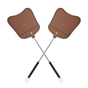Foxany Telescopic Fly Swatters Heavy Duty Set, Leather Fly Swatter with Extendable Long Handle, Flexible Manual Flyswatter for Indoor Outdoor, 2 Pack