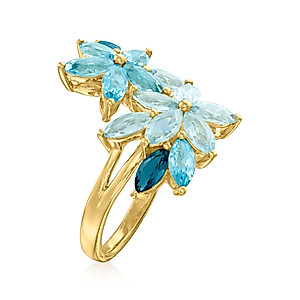 Ross-Simons 3.70 ct. t.w. Tonal Blue Topaz Floral Ring in 18kt Gold Over Sterling. Size 7