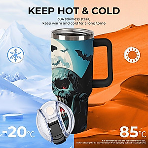 QWJKM Vampire Fangs Tumbler with Handle Large Insulated Car Cup 40 OZ Stainless Steel Travel Mug Leak Proof Water Bottle with Lid And Straw for Car Home Office Gifts