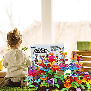 Cllayees 148 Pcs Flower Garden Building Toy Set for Kids, Building Blocks Pretend Gardening Set Preschool Educational Activity Stem Flower Garden Stacking Game Gift for Boys Girls Age 3-7 Year Olds