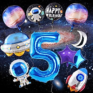 Beyton 11 PCS Space theme Birthday Party Decoration Astronaut Foil Balloons For 5th Outer Space Birthday Party Supplies (Blue-5th)