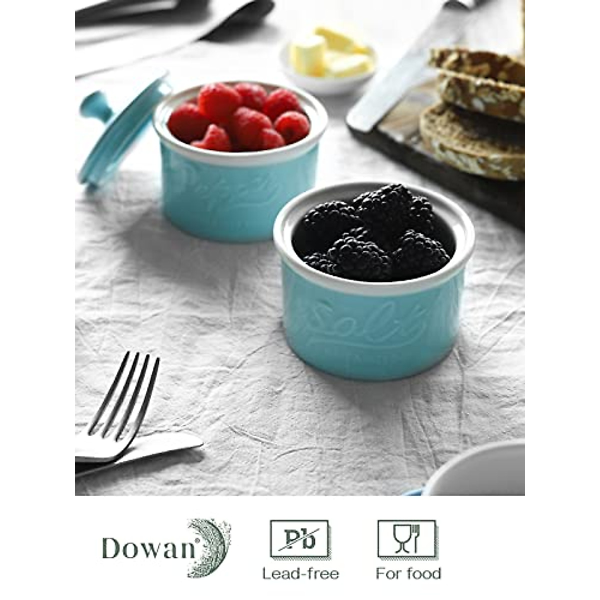 DOWAN Salt and Pepper Bowls, 9 OZ Salt and Pepper Cellar, Salt & Pepper Shakers Set of 2, Stacking Ceramic Salt and Pepper Container with Lid, Salt Keeper, Adorable Decorative Mason Décor, Turquoise