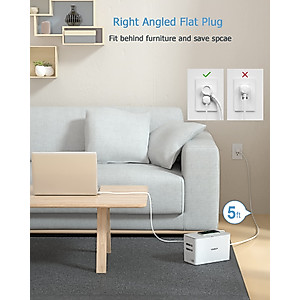 Power Strip with Cable Management Box, TESSAN 5 ft Flat Plug Extension Cord, 4 Outlets 2 USB Ports with Overload Switch, Mountable White Power Cord Organizer Charging Station for Dorm, Office, Home