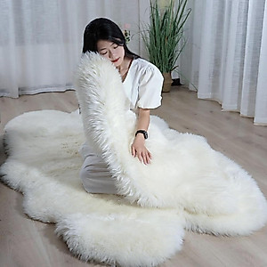 Soft Genuine Fluffy Sheepskin Rugs, Plush Wool Fur Area Irregular Rugs for Bedroom Living Room Decors Carpet Sofa Chair Cover Side of The Bed Couch Bench Pet Dog Pray Cushion Mat
