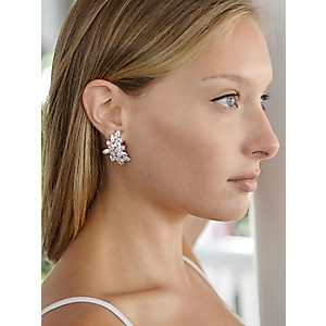 Mariell Cubic Zirconia Crystal Bridal Earrings, Marquis Shape CZ Curved Clusters, Earrings for Wedding, Bridesmaids, Homecoming, Mother of the Bride