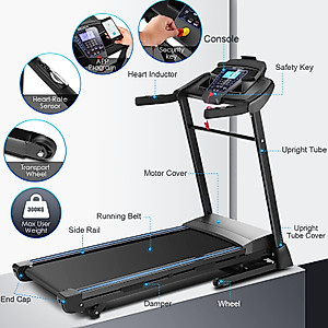 FUNMILY Treadmill with Auto Incline,3.25HP Folding Treadmills for Home 300 lbs Weight Capacity,Smart App Control Running Machine,Shock Absorption System,Bluetooth Audio Speaker,LED Display,Dark Black