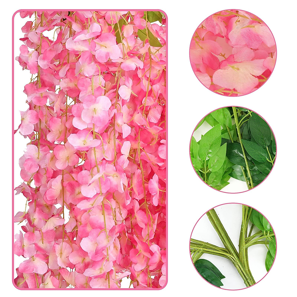 CEWOR 36 Pack Wisteria Hanging Flowers, 3.7 Feet Fake Wisteria Garland Artificial Flower Vines for Wedding Arch Party Home Greenery Wall Decor (Pink)