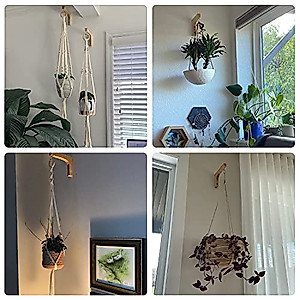 Jantens 2 Pack Hanging Plant Hook, Plant Hangers Indoor, Wooden Hanging Basket Hooks for Indoor Flower Baskets Pot Wind Chime Lanterns Planter