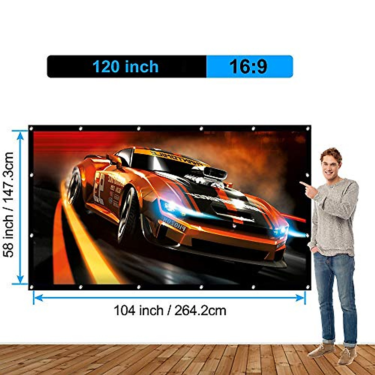 Projection Screen 120 Inch 16:9 HD Foldable Anti-Crease Portable Outdoor Indoor Projector Movies Screen Wall Mount for Home Theater Support Front and Rear Projection