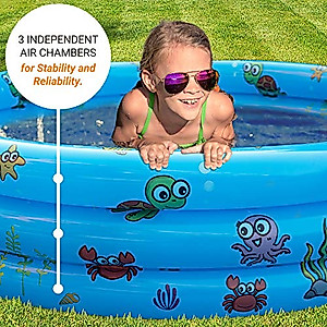 AsterOutdoor Kids Inflatable Swimming Pool 3 Rings Round Pools Baby Ball Pit Paddling Pool for Toddler/Kiddie/Girl/Boy, Indoor&Outdoor Water Game Play Center for Garden, Blue, 59" x 16"