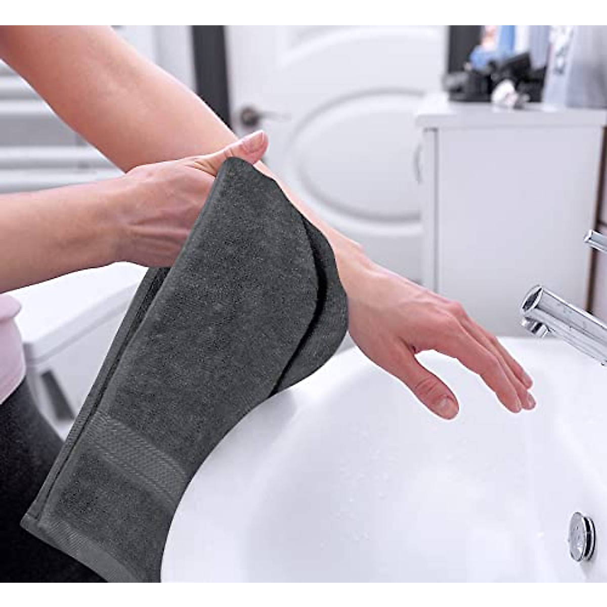 Utopia Towels Premium Bundle - Cotton Washcloths Grey (12x12 inches),Pack of 12 with Grey Hand Towels (16 x 28 inches), Pack of 6