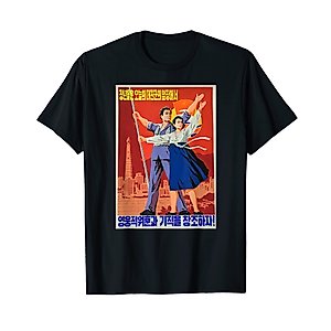 Nord Korea Propaganda T-Shirts Unisex-Adults Black Small Classic Fit Short Sleeve Retro Vintage Funny Cult Costume T-Shirt
