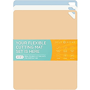Extra Thin Flexible Cutting Boards for Kitchen - Cutting Mats for Cooking, Colored Cutting Mat Set with Easy-Grip Handles | Non Slip Cutting Sheets, Flexible Plastic Cutting Board Set of 3 (15"x12")