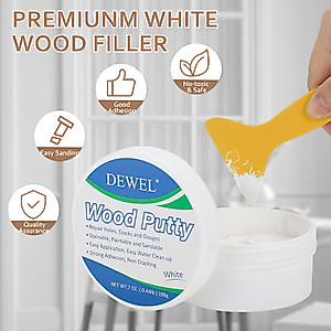 DEWEL Wood Putty, White Wood Filler, New Upgrade Wood Putty Filler Paintable, Stainable, Sandable, Wood Furniture Repair Kit Quickly Restore Wood Hole, Floor, Door