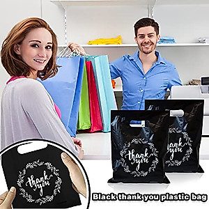 KDPATFAV 70 PCS 9" x 12" Plastic Merchandise Bags Shopping Bags with Thank You Logo Boutique Bags with Handles for Birthday Party Baby Shower Wedding Trade Shows and More (Black)