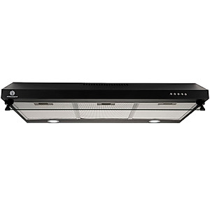 35 Inch Dual-motors Kitchen Under Cabinet Ducted/Ductless Range Hood with 3 Speed Exhaust Fan and Reusable Filters, LED Lights, Black
