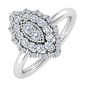 FINEROCK 1/3 Carat Diamond Marquise-Shaped Ring in 10K White Gold (Ring Size 7)