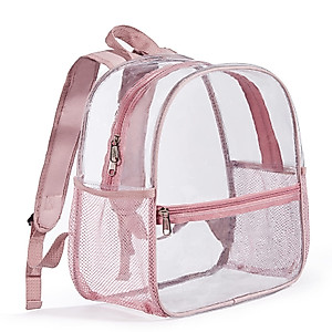 Mini Clear Backpack 12x12x6 Stadium Approved, Small Transparent Backpack for Women Girls for Sporting Event, Work, School, Music Festival and Concerts (Rose Gold)