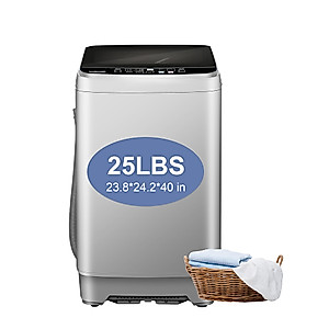 Portable Washing Machine 25lbs Capacity, Fully Automatic Compact Washer with 10 Wash Programs and 8 Water Levels, LED Display/Drain Pump, Compact Washing Machine Ideal for Camping, Apartment, Grey