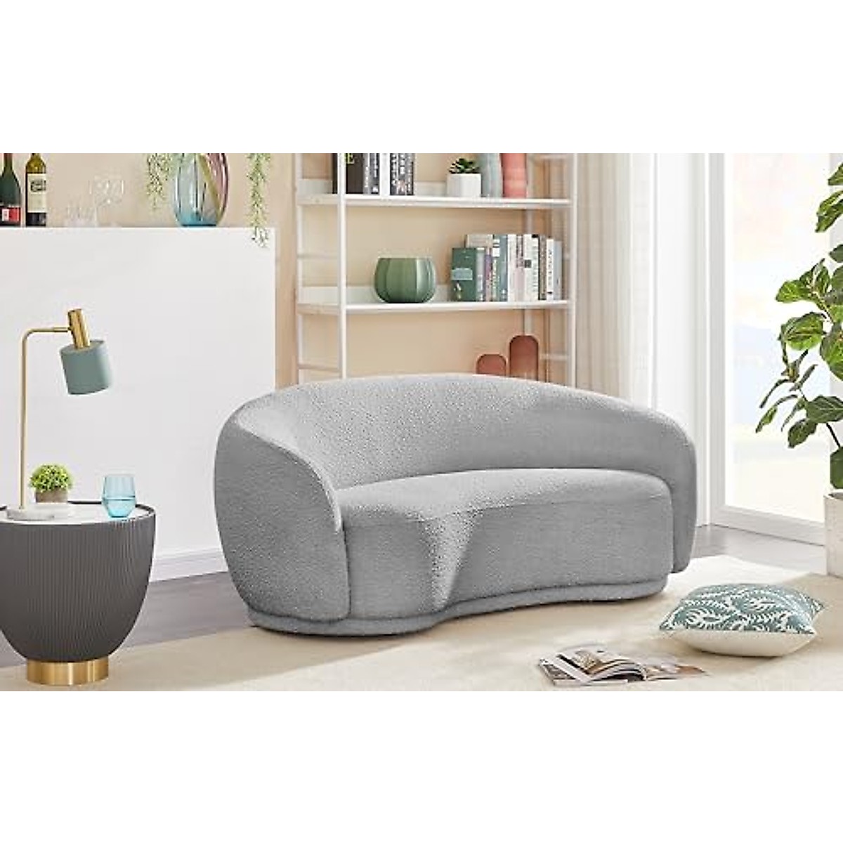 Meridian Furniture 693Grey-L Hyde Collection Modern | Contemporary Boucle Fabric Upholstered Loveseat, Grey, 64" W x 38" D x 27.5" H