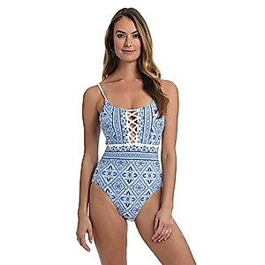La Blanca Women's Standard Strappy Mio One Piece Swimsuit, Capri Blue//Mediterranean Breeze, 10
