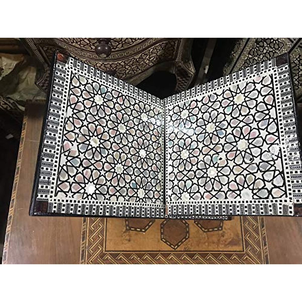 Egyptian Handmade Islamic Muslim Quran Holder Stand Beech Wood Inlaid Mother of Pearl 16.8" M01