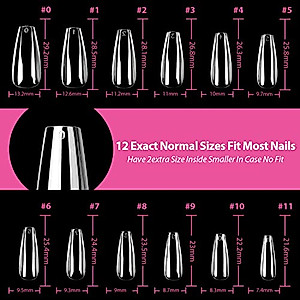 UNA GELLA Long Coffin Gel Nail Tips 216pcs 12 Sizes Clear Press on Nails Base Tips Coffin False Fake Tips Full Acrylic Nails Coffin Shaped For Nail Extension DIY Salon Soft Gel Tips