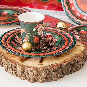 Christmas Paper Plates and Napkins Serves 16 Guests - Merry Christmas Tableware Sets With Santa Claus, Tree Snowflake | Disposable Paper Large Dinner Plates, Small Dessert Plates, Cups and Napkins