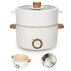 ENCOFT Electric Hot Pot with Steamer for cooking, 1.5L Stainless Steel Ramen Cooker, Shabu Shabu Hot Pot, Multifunctional Cooking Pot with Overheating Protection for Stew (1.5L)