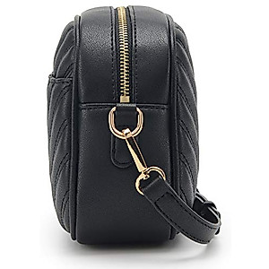 lola mae Quilted Crossbody Bag, Medium Lightweight Shoulder Purse Top Zipper Tassel Accent Black Bag (BLACK LM706V)