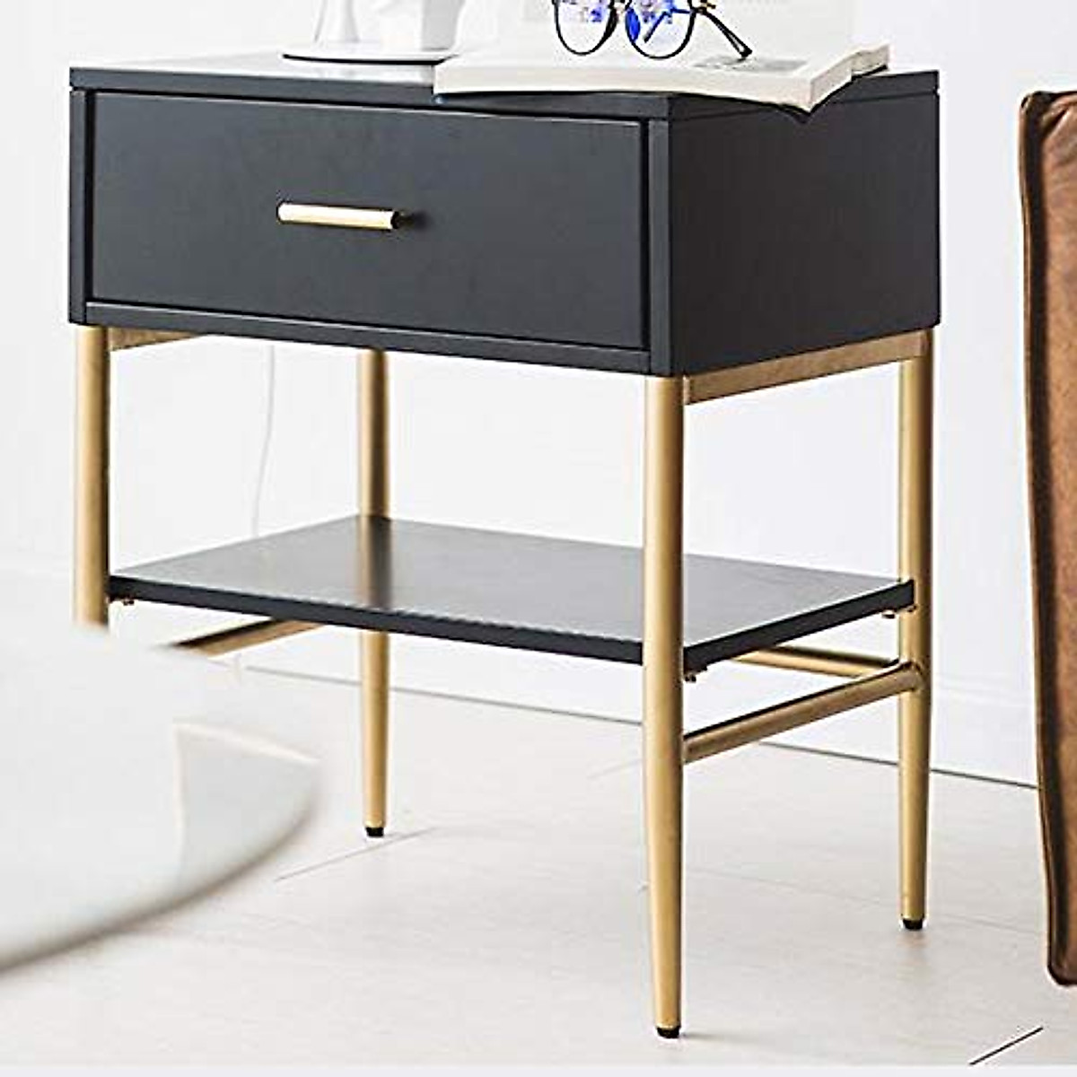 WALNUTA Nordic Light Luxury Bedside Table Simple Modern Bedroom Storage Cabinet Bedside Cabinet Net Red Black Drawer Ins Cabinet
