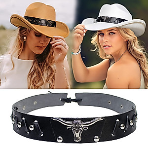 Kalerona Hat Bands for Cowboy Hat Replacement Handmade Ethnic Western Hat Belts Rural Classical Traditional Leather Hat Belts for Straw Fedora Panama Hat