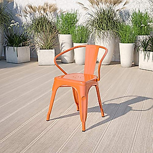 EMMA + OLIVER Commercial Grade Orange Metal Indoor-Outdoor Chair with Arms