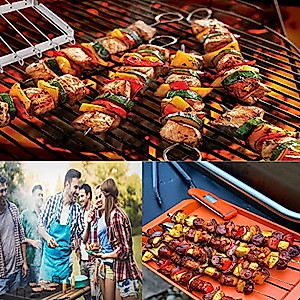 Barbecue Grill Rack and 6 Kebab Skewers, Stainless Steel Barbecue Rack BBQ Skewer Foldable BBQ Skewer Rack Set for Party Picnic
