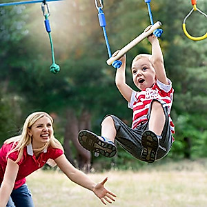 Jugader 2x52ft Ninja Warrior Obstacle Course for Kids with 12 Accessories, Swing, Monkey Bars, Climbing Net, Gymnastic Rings, Rope Ladder and Knots for Backyard