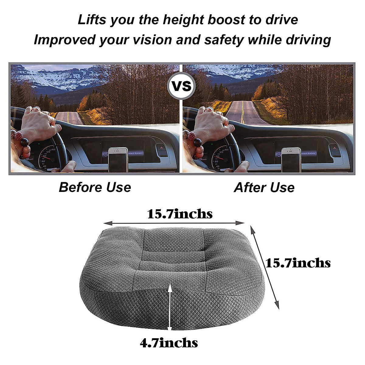 Car Booster Seat Cushion, Heightening Height Boost Mat, Breathable Mesh Portable Car Seat Pad Angle Lift Seat Cushions for Car, Office,Home, Grey 15.7x15.7x4.7inch