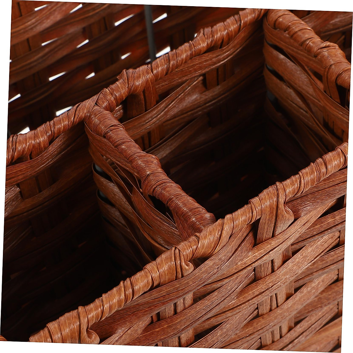 Cabilock Rattan Storage Basket 4 Section Wicker Divided Baskets Tea Bag Sugar Packet Holder Coffee Station Condiment Organizer Silverware Cutlery Storage Box