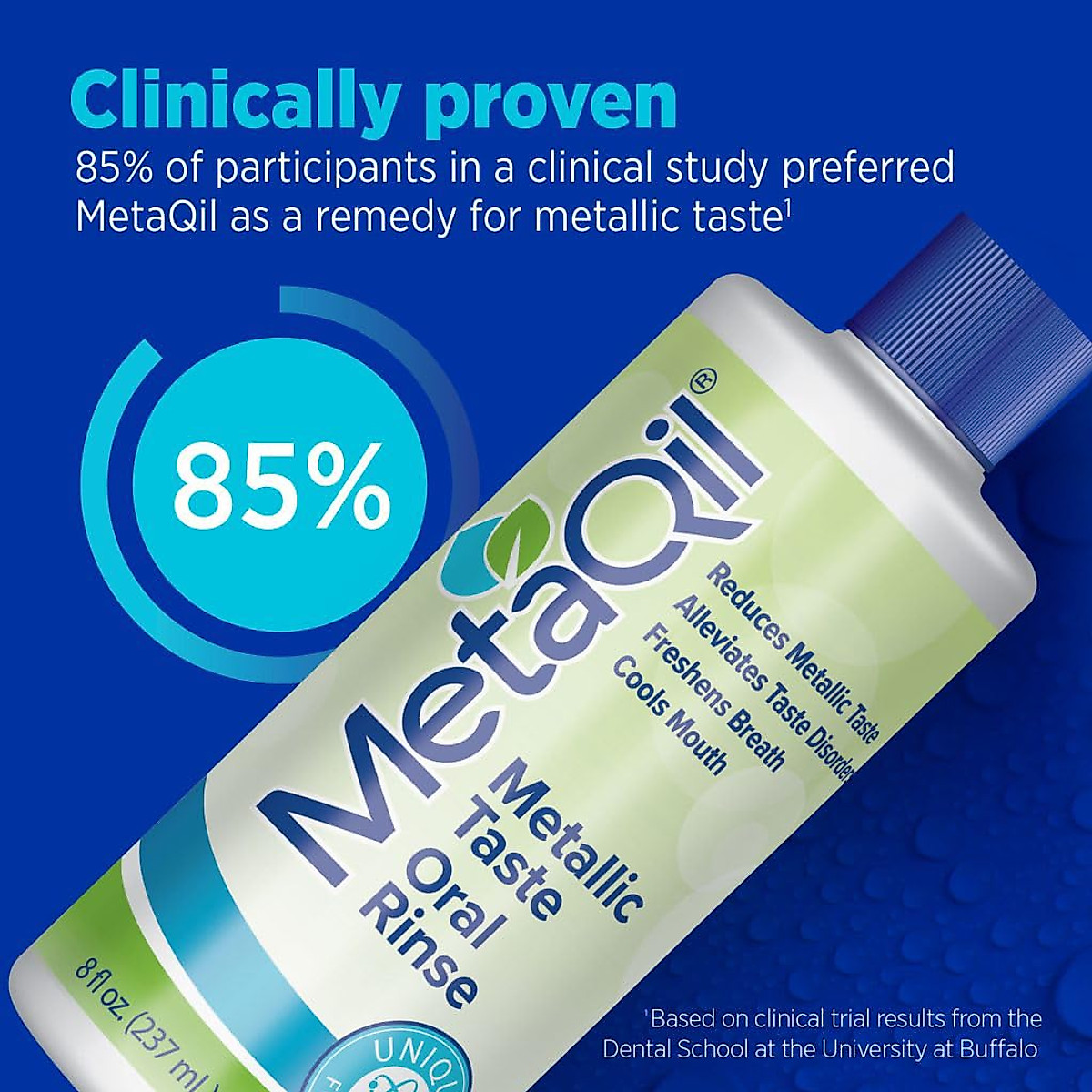 MetaQil Oral Rinse, Proven to Relieve Metallic, Bitter and Other Taste Disorders, Made from 8 Core Ingredients, Cools and Freshens Breath, Available in 8 oz Bottle, 1 Count