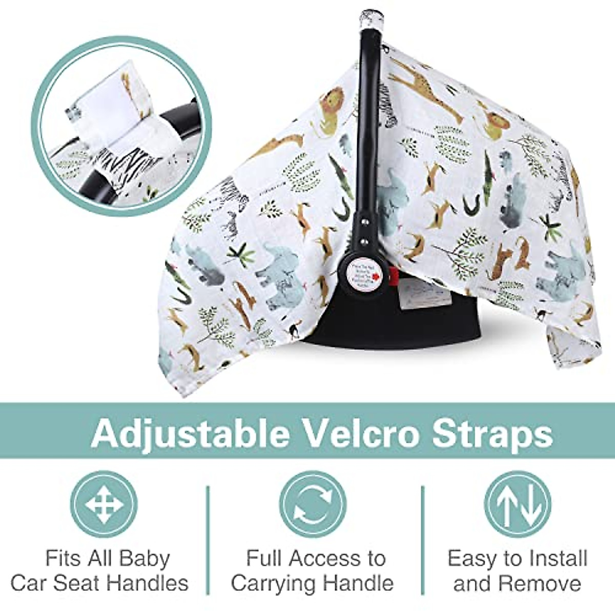 Muslin Car Seat Canopy for Babies, Metplus Lightweight Infant Carseat Cover Breathable Baby Carrier Cover for Boys Girls, Fit Spring Summer/Hot Days/Warm Weather, Woodland Animals