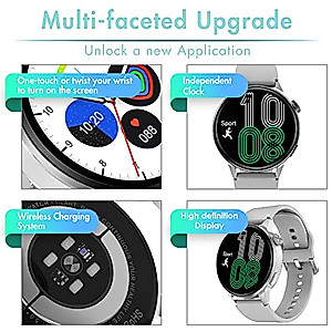 EKTON Smart Watches for Men & Women - Smart Watch for Android Phones, Make/Answer Calls, Messaging, Voice Assistant, NFC Functions, Wireless Charging, Long Battery Life, Silver