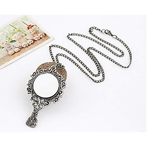 WLLAY Vintage Ancient Mirror Pendant Necklace For Women Jewelry Gift (A:antique silver)
