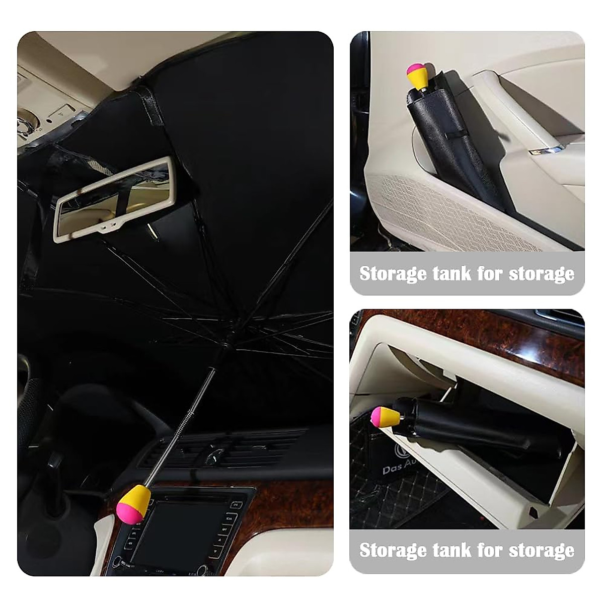 SSNNUU 2023 New Upgrade Car Windshield Sunshade Umbrella,Opening Design Foldable Protection Automotive Interior and Keep Cool,UV Protection fit Napping Car Accessories (Upgraded Adjustable Handle)