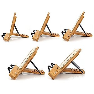 wishacc Bamboo Book Stand Reading Rest Holder Cookbook Cook Stand/Foldable Tablet PC Textbook/Music Document Stand/Desk Bookrest with Retro Hollow Elegant Pattern