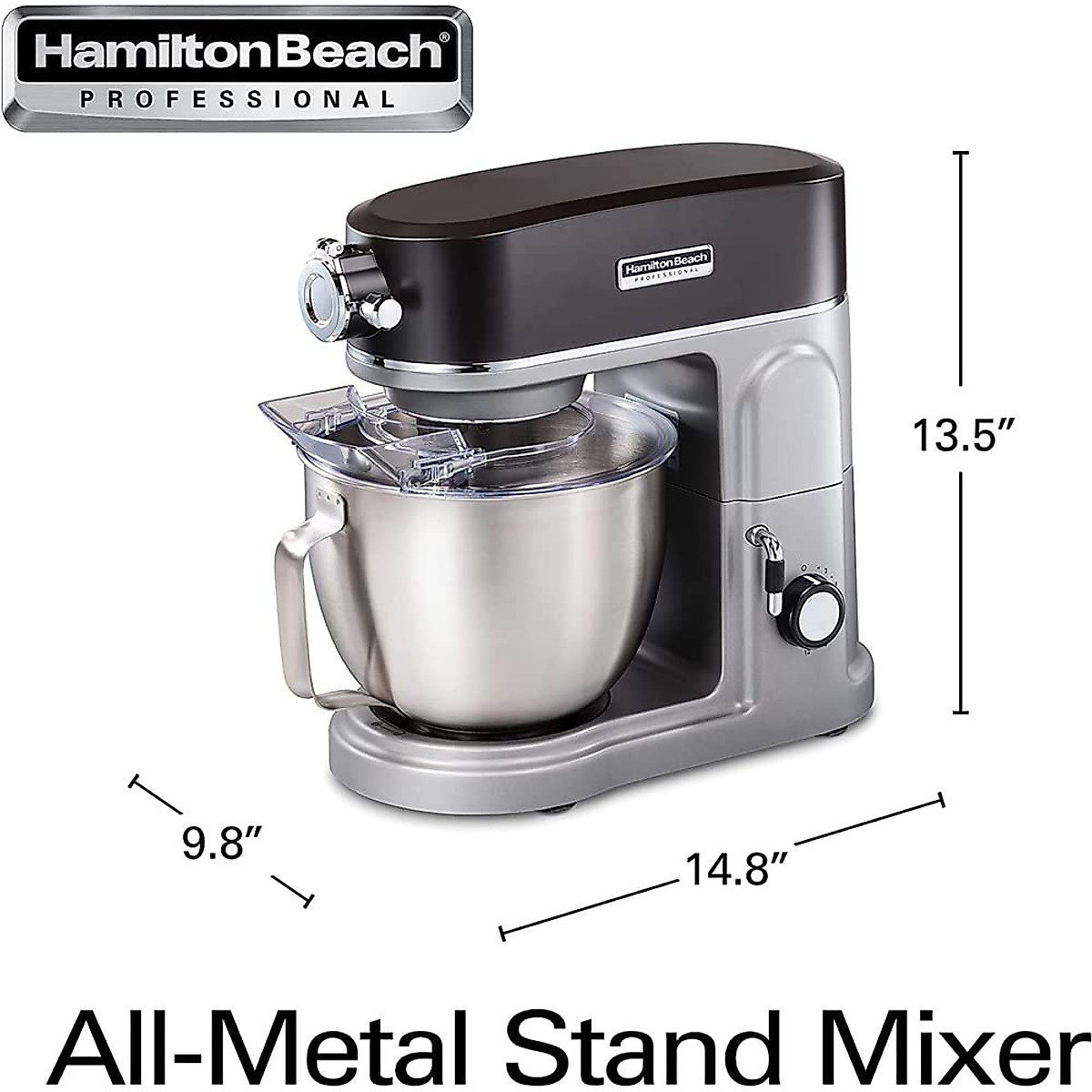 Hamilton Beach 63240 Professional Stand Mixer 5 Quart Specialty Attachment Hub Grey Bundle with 1 YR CPS Enhanced Protection Pack