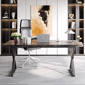 ONBRILL 71 Inch Computer Desk, Large Home Office Executive Desk, Modern Simple Style Gaming Desk for Writing Work Study Bedroom, Sturdy Frame & Thicker Steel Legs with Ample Legroom, Rustic Brown